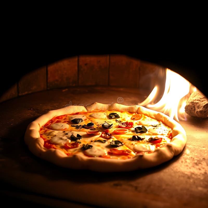 A Wood Fired Pizza Oven with a Pizza Baking Inside the Crust Crisping ...