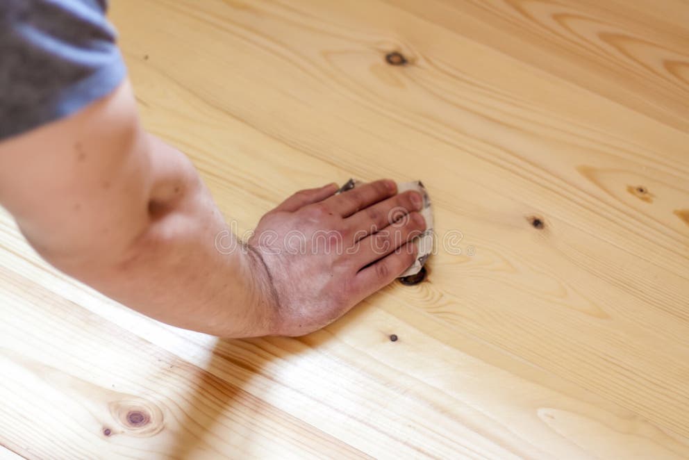 Wood Floor Sanding. the Wizard Processes the Tree. Construction Stock ...
