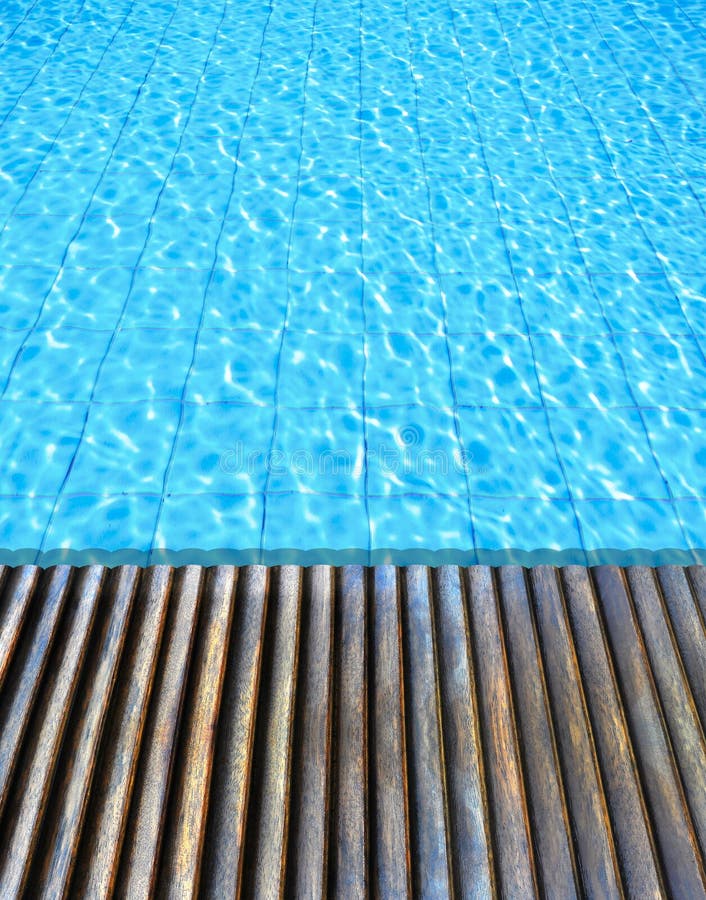 Wood Floor beside the Swimming Pool Stock Image - Image of clear ...