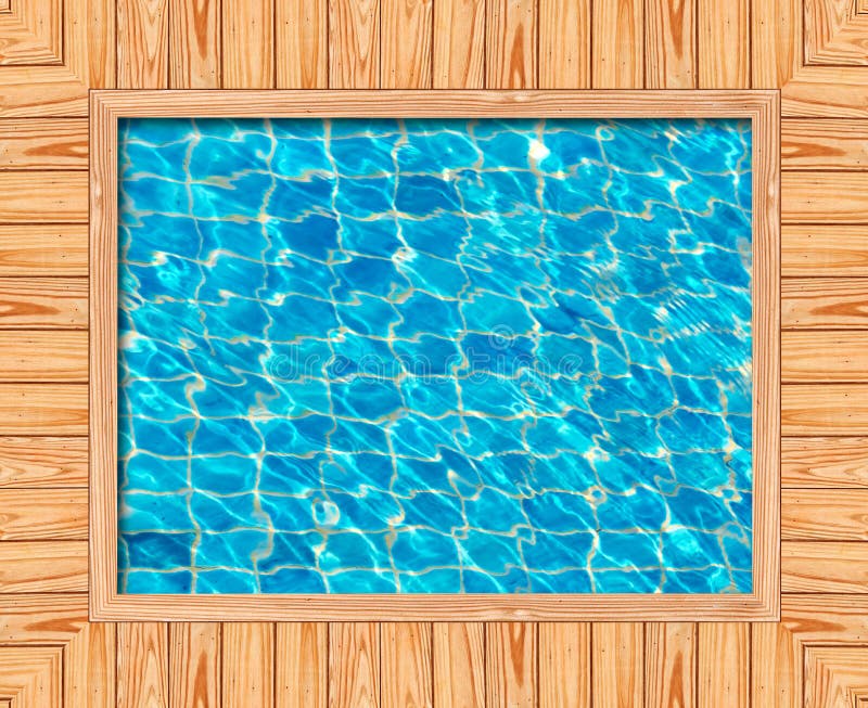 Wood Frame Of The Blue Swimming Pool Stock Image - Image of resort ...