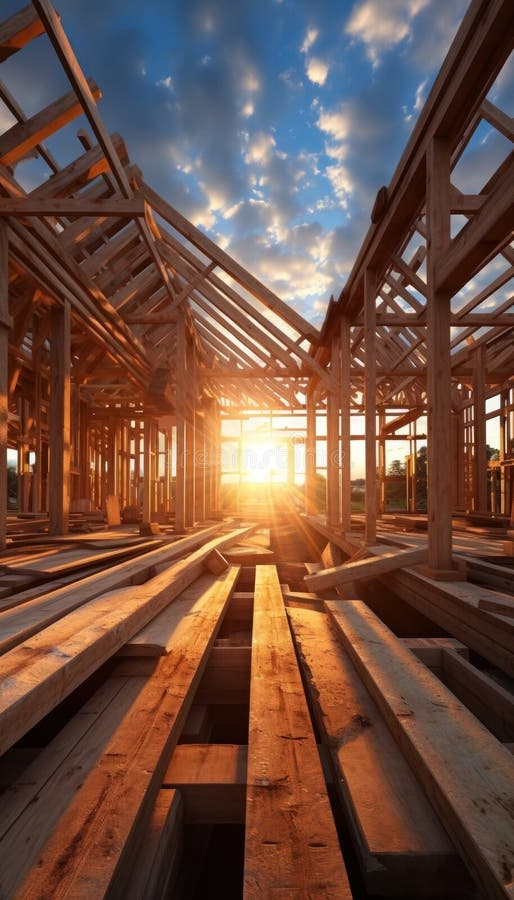A Wood Frame Building Showcasing the Progress at the Construction Site ...