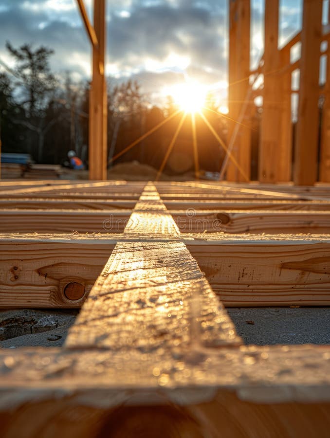 Wood Framework of a House Under Construction at Sunrise. Stock Photo ...