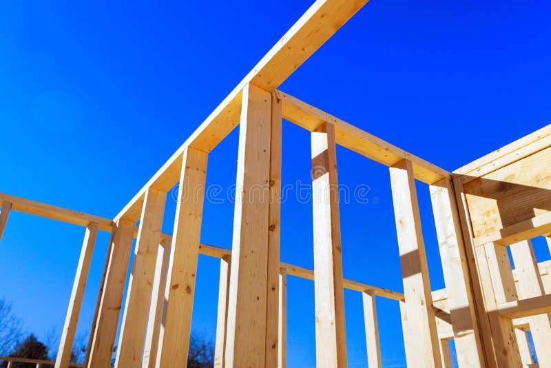 Wood Framing Construction Under Clear Blue Sky on a Sunny Day at a ...