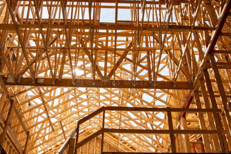 Wood Framing of New Residential Structure. Stock Image - Image of ...