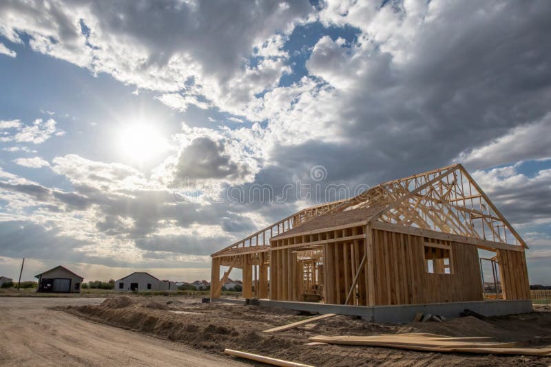 Wood Framing Structure at Construction Site for New Home Stock ...