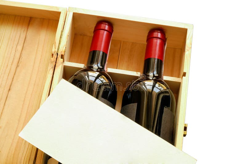 Wood Gift Box with Two Wine Bottles Stock Image - Image of present ...