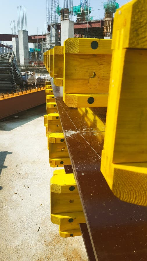 Wood Girder Stacked at a Construction Site. Stock Image - Image of pile ...