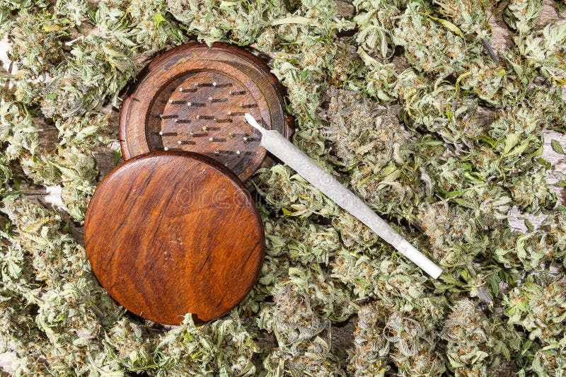 Wood Grinder and Spliff with Cannabis Buds Stock Image - Image of ...