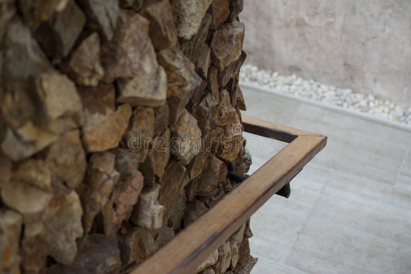 Wood Handrail with Stone Wall Stock Image - Image of pattern, interior ...