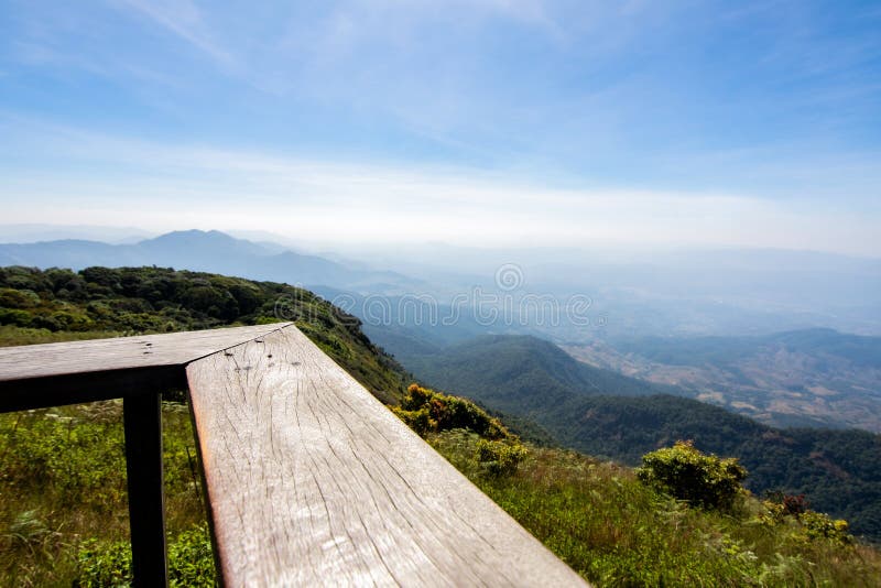Wood Handrail on Viewpoint in the Mountain Stock Image - Image of ...
