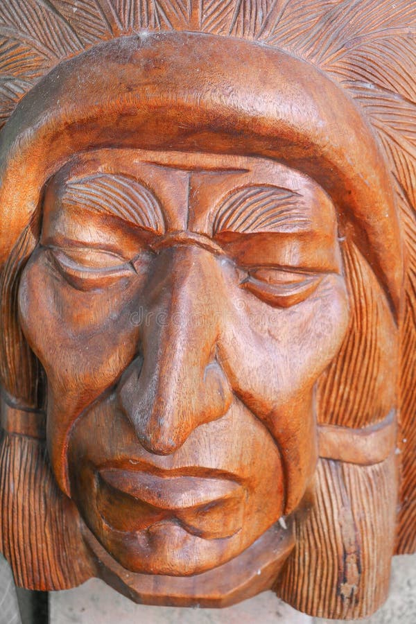 Wood Head Indian on Wall Home Background Stock Photo - Image of ...
