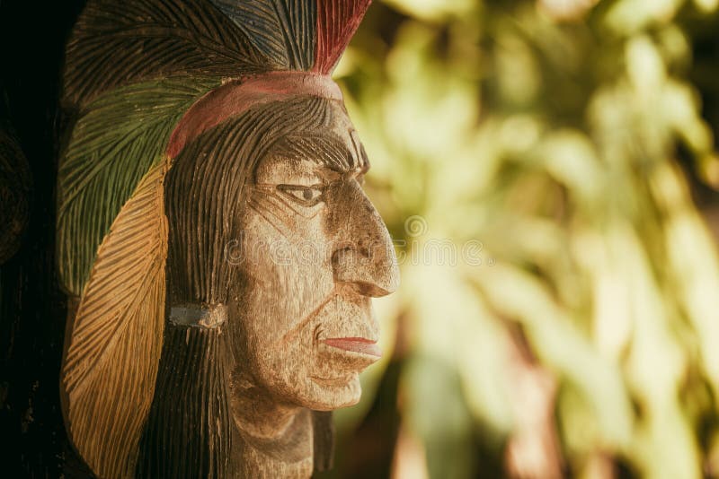 Wood Head of red Indian stock photo. Image of cherokee - 77201732