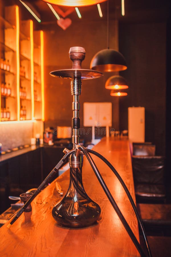 Wood Hookah on Table in Hookah Lounge. Stock Photo - Image of eastern ...