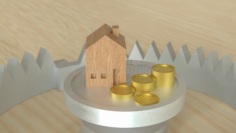 The Wood House and Coins on Trap for Property Concept 3d Rendering ...