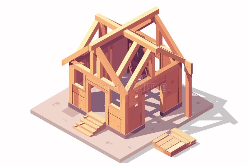 Wood House Frame Isometric Isolated Illustration Stock Vector ...