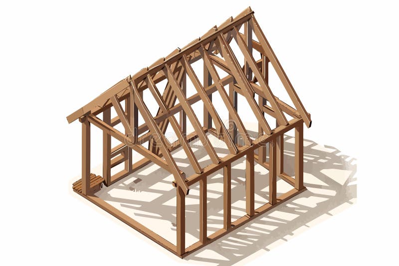Wood House Frame Isometric Isolated Illustration Stock Vector ...