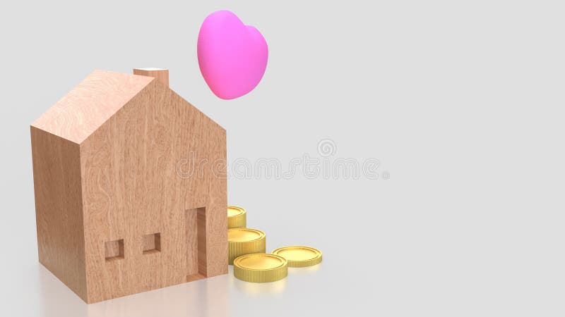 The Wood House and Heart for Property or Building Concept 3d Rendering ...