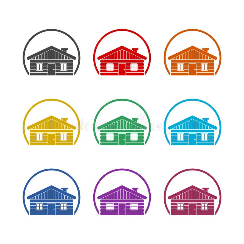 Wood House Logo. Cabin Log Icon, Color Set Stock Vector - Illustration ...