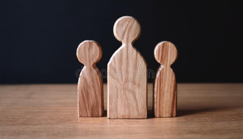 Wood Human Figures on Wooden Table, Black Wall. Unity and Teamwork ...
