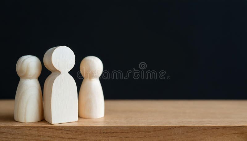 Wood Human Figures on Wooden Table, Black Wall. Unity and Teamwork ...