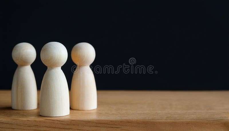 Wood Human Figures on Wooden Table, Black Wall. Unity and Teamwork ...