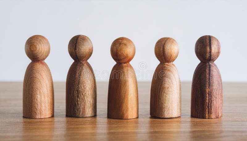 Wood Human Figures on Wooden Table, White Wall. Unity and Teamwork ...