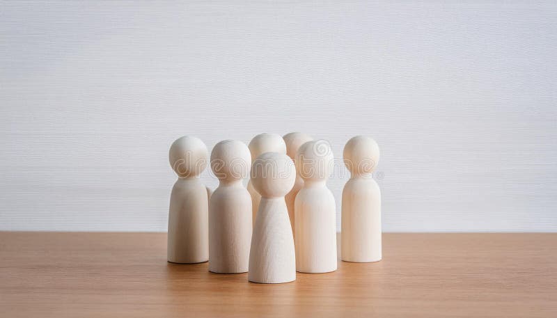 Wood Human Figures on Wooden Table, White Wall. Unity and Teamwork ...