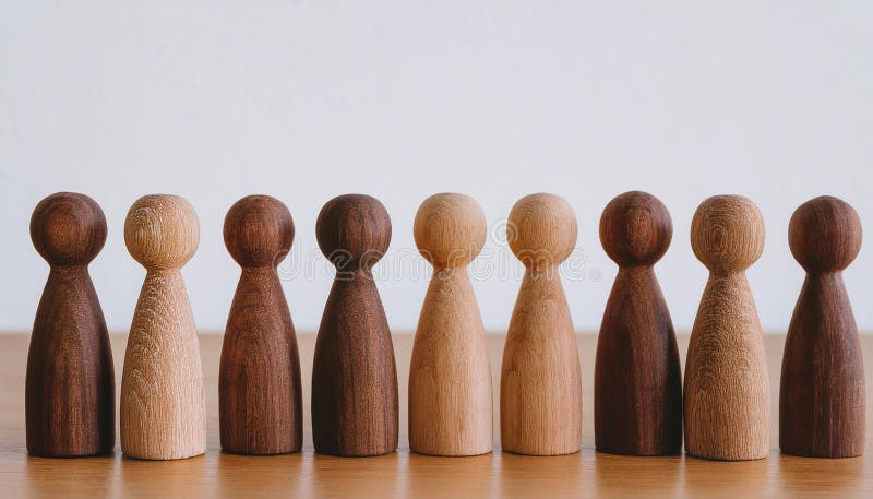 Wood Human Figures on Wooden Table, White Wall. Unity and Teamwork ...