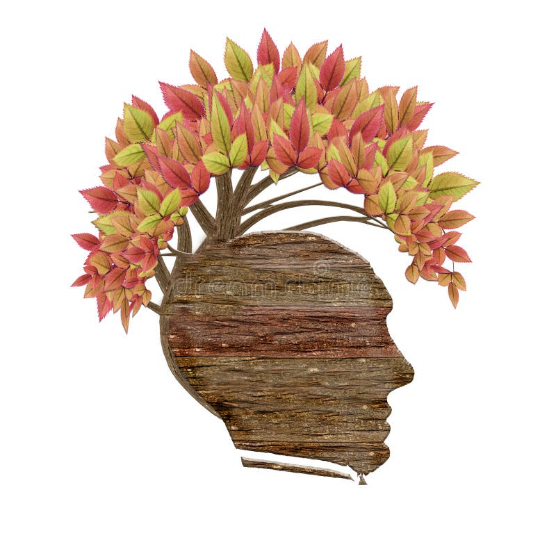 Wood human head and leaves stock illustration. Illustration of head ...