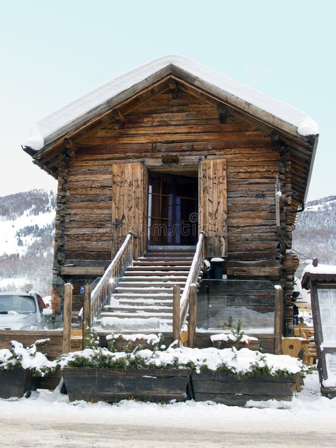 Wood Hut with snow stock image. Image of fireplace, italy - 7586539