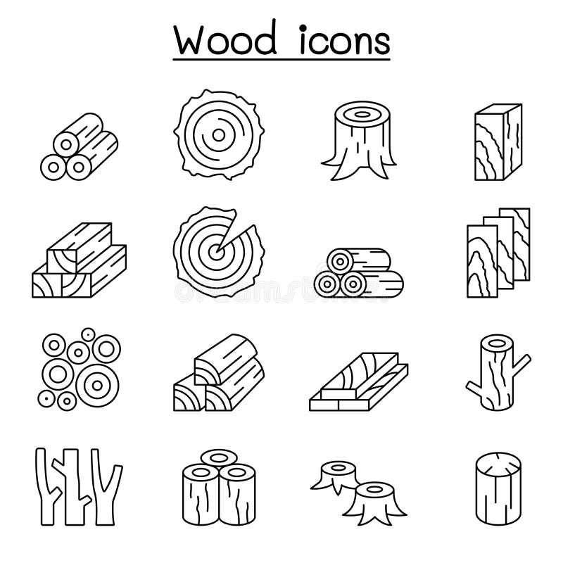 Wood Icon Set in Thin Line Style Stock Vector - Illustration of ...