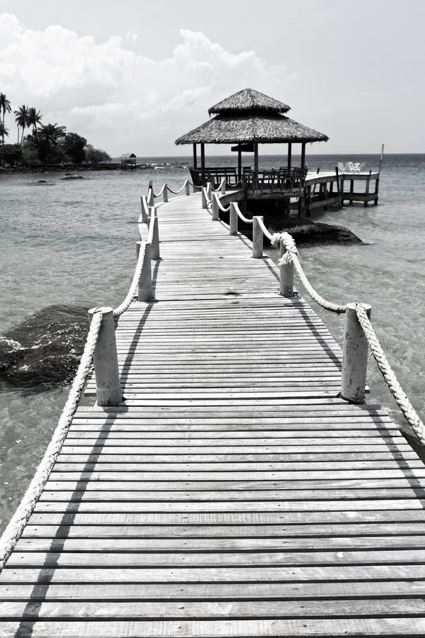 Wood jetty in tropical sea stock photo. Image of bridge - 225652962