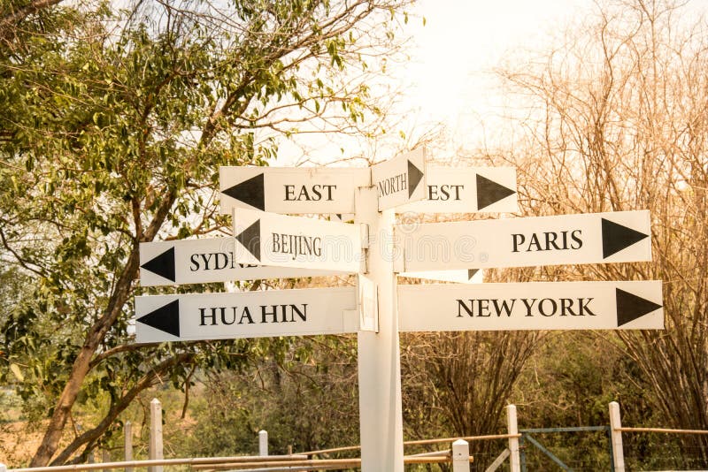 The Wood Label Guide City Signboard Stock Photo - Image of direction ...