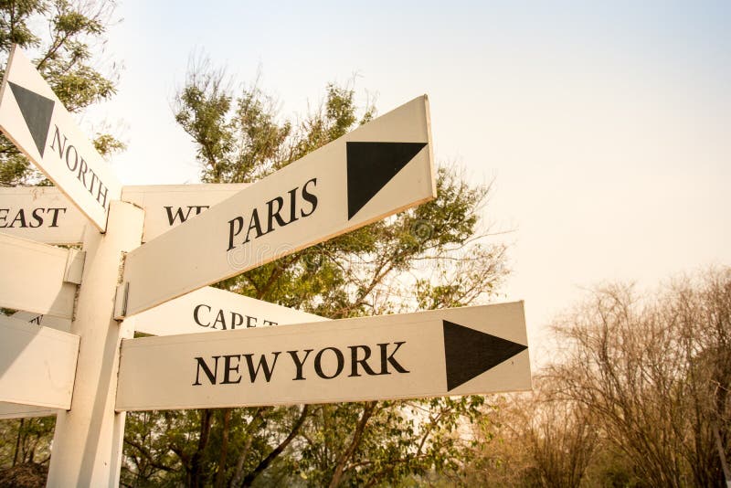 Wood Label Guide City Signboard Stock Photo - Image of pole, panel ...