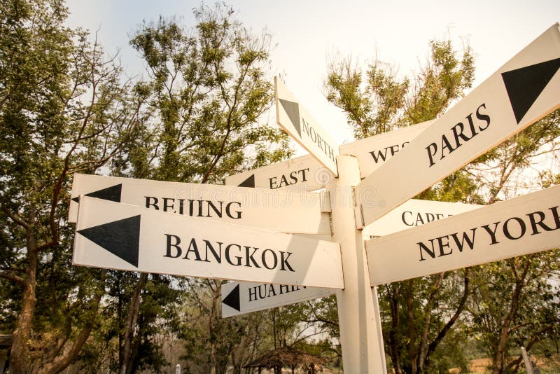 The Wood Label Guide City Signboard Stock Photo - Image of direction ...