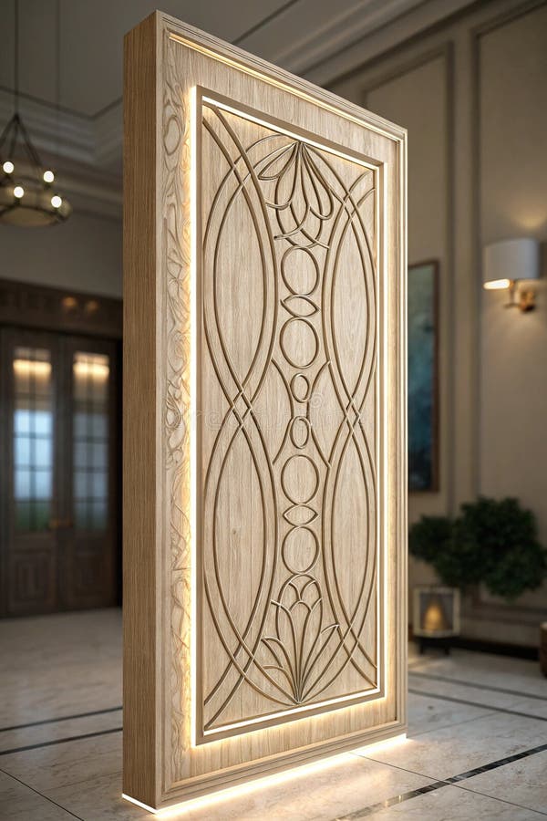 Wood and Line Decor Panel Light in Modern Interior Stock Image - Image ...