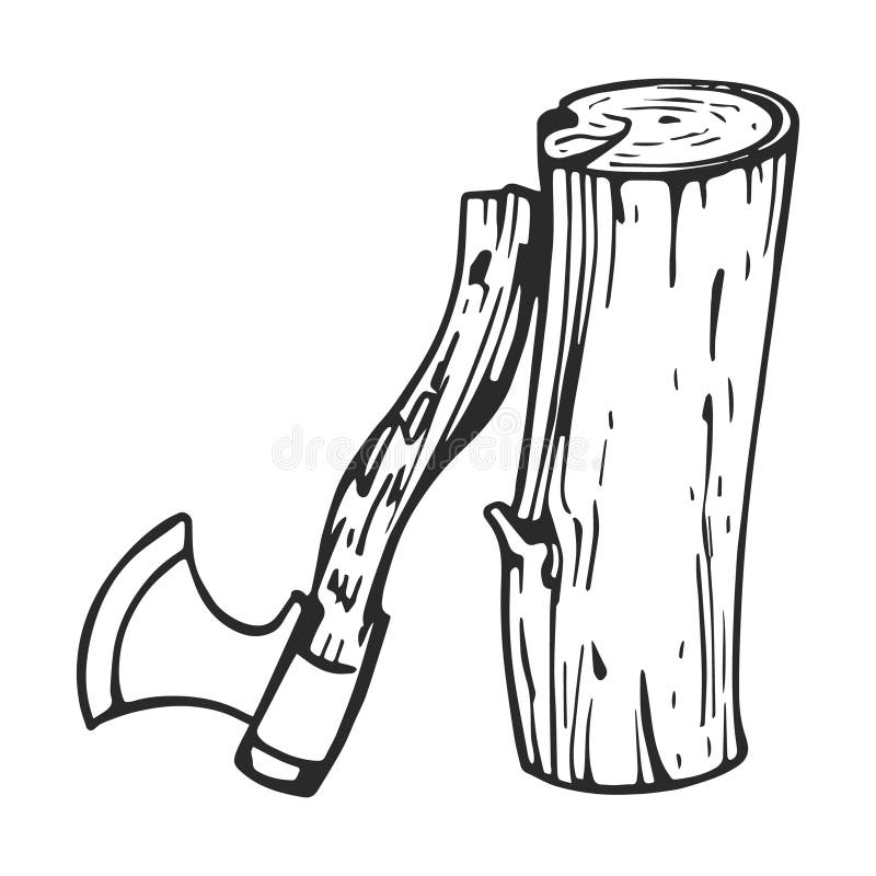 Wood log with axe stock illustration. Illustration of timber - 354190506