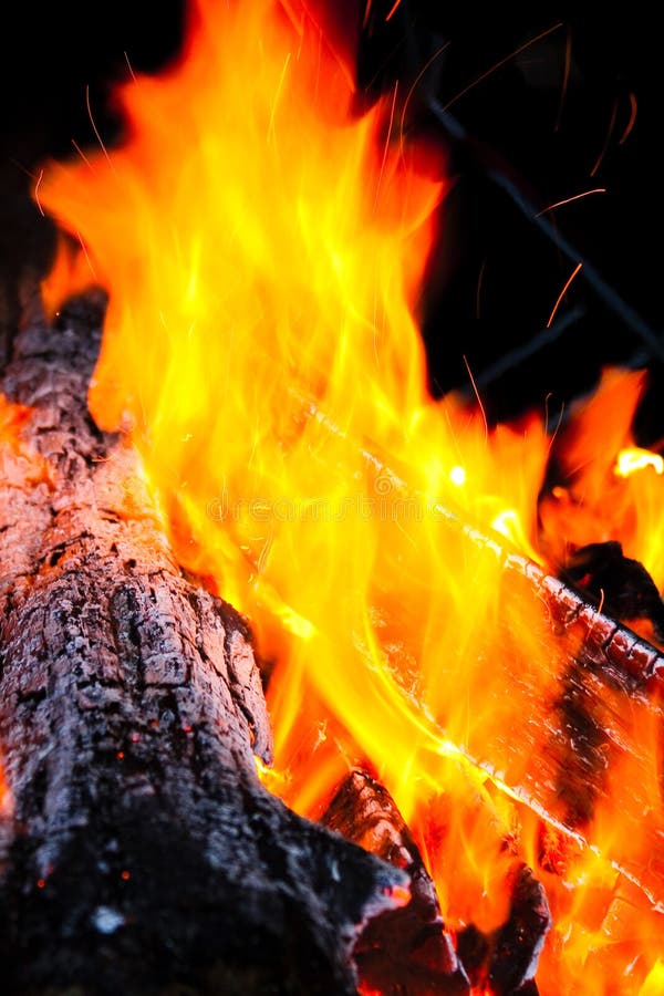 Wood Log Burning with Flames of Fire Stock Image - Image of ignition ...