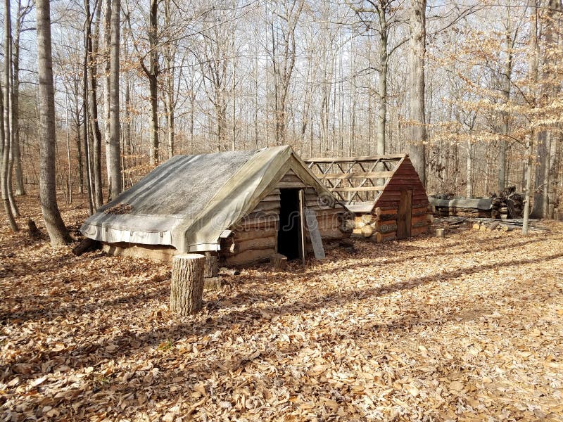 Wood or Log Cabin or Structure in the Forest or Woods Stock Photo ...