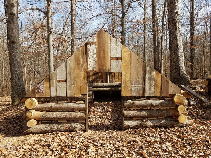 Wood or Log Cabin or Structure in the Forest or Woods Stock Photo ...