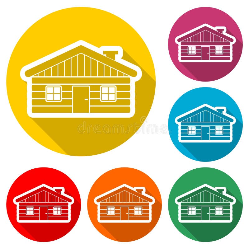 Wood Log House Icon, Simple Vector Icon with Long Shadow Stock Vector ...