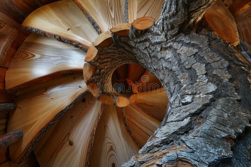 Wood Log Tree Trunk Spiral Staircase. Generative AI Stock Illustration ...