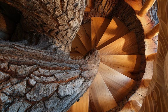 Wood Log Tree Trunk Spiral Staircase. Generative AI Stock Illustration ...