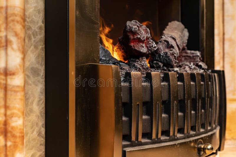 Wood Logs Burning in Fireplace Close Up Stock Photo - Image of ignition ...