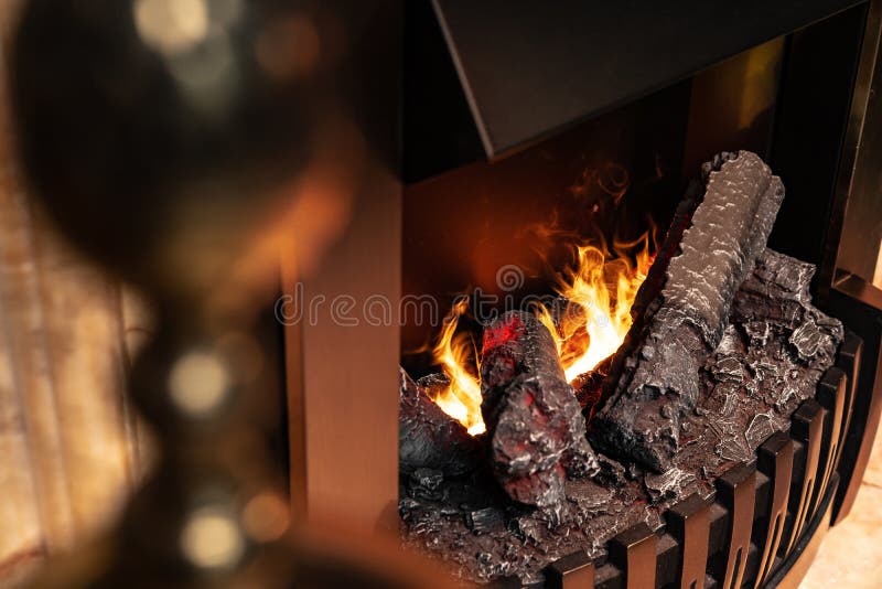 Wood Logs Burning in Fireplace Close Up Stock Image - Image of fire ...