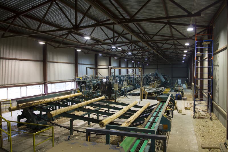 Wood Logs on Conveyor System in Sawmill Stock Photo - Image of plant ...