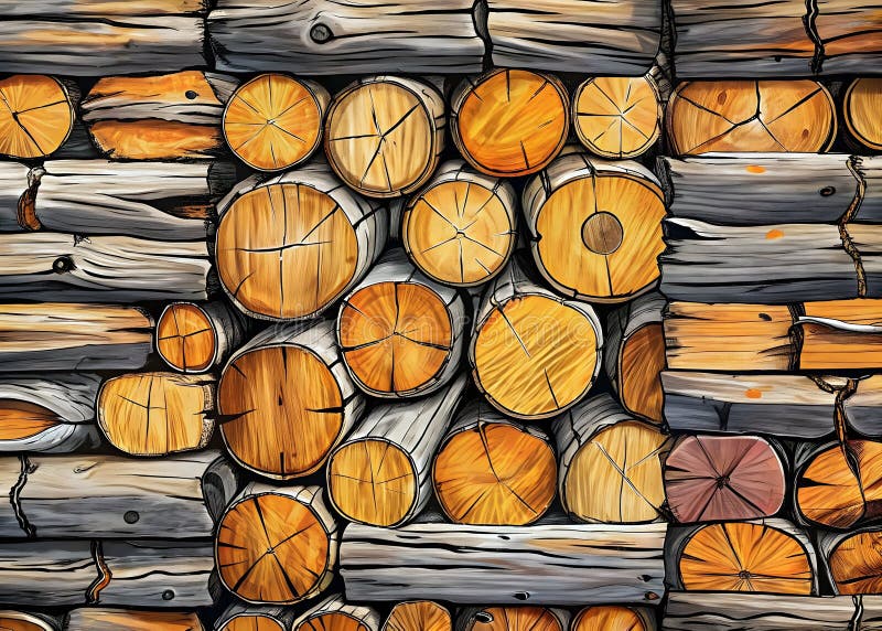 Wood Logs Natural Textures Yellow Orange Patterns Stacked Background ...