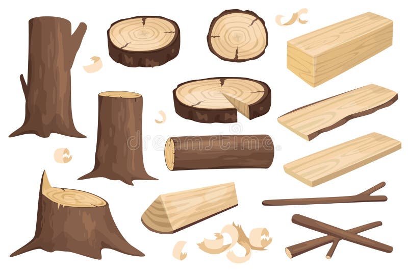 Wood Logs Set Graphic Elements in Flat Design. Bundle of Different Type ...