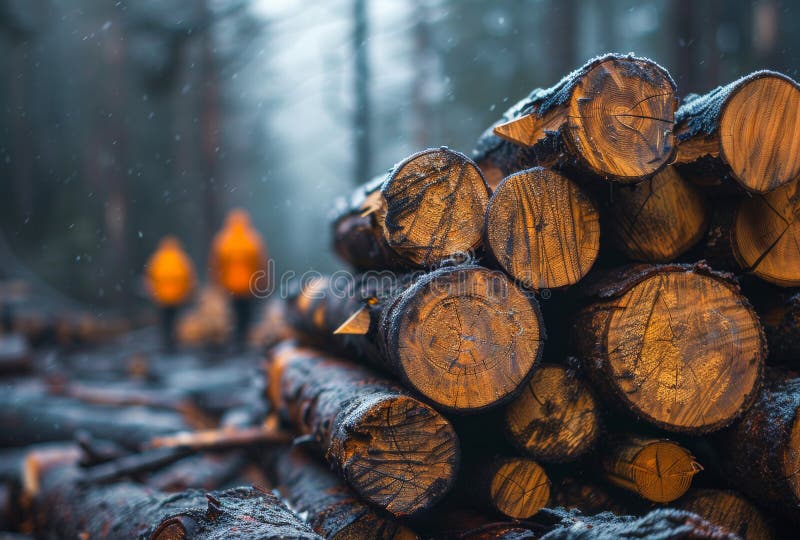 Wood Logs Stacked in the Forest. a Stack of Cut Trees in the Forest ...