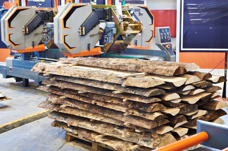 Wood Logs Woodworking Industry Stock Image - Image of metal, multiblade ...